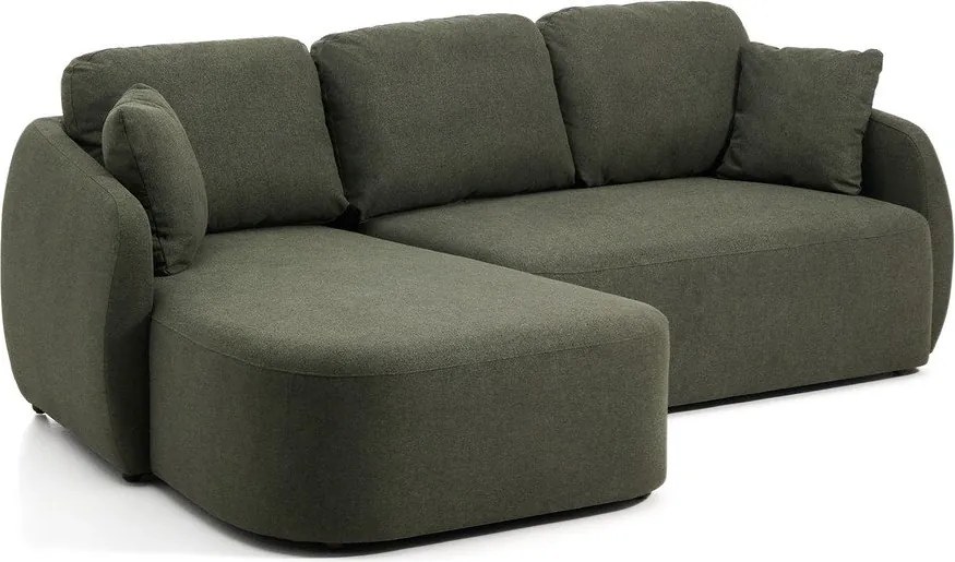 Tmavě zelená žinylková rozkládací rohová pohovka (levý roh/s lenoškou) Laira – Kave Home