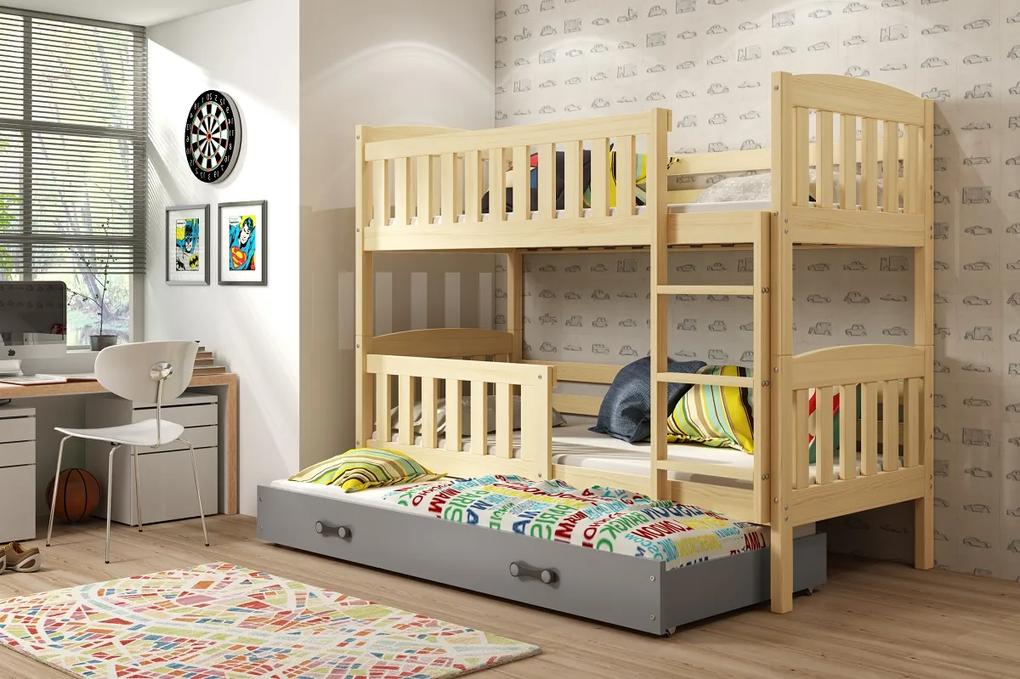 BMS Group Dětská patrová postel s přistýlkou KUBUS borovice Velikost postele: 200x90 cm, Barva šuplíku: Bílá
