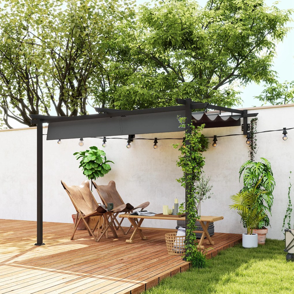 Outsunny střešní pergola na terasu cca 3x3m střecha na terasu, zahradní pavilon z hliníku, montáž na stěnu, zahradní pavilon s nastavitelnou střechou…
