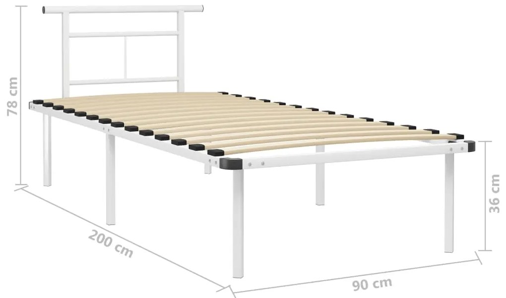 vidaXL Marketos Rám postele bílý kov 90 x 200 cm
