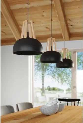 Lustr SOLLUX Casco E27 1x60W bez zdroje SL.0390 přírodní dřevo a ocel černá