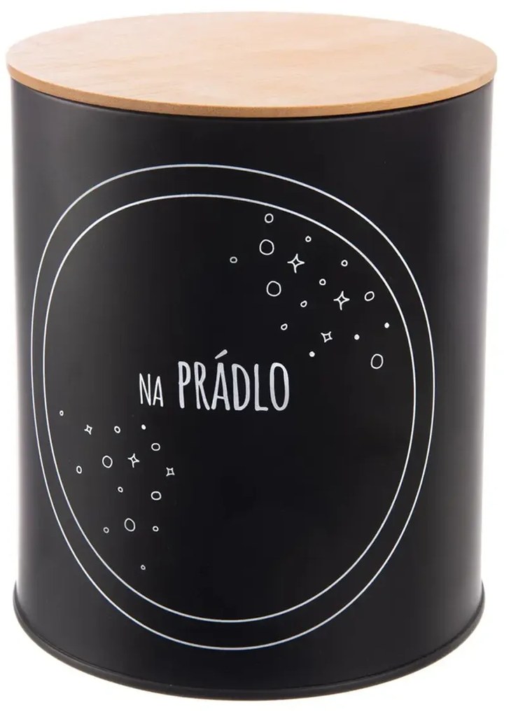 Orion Dóza plechová, černá, s bambusovým víkem, NA PRÁDLO, 3,3L