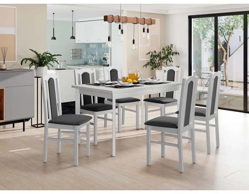 Rozkládací jídelní stůl se 6 židlemi AL08, Barva dřeva: bílá-L, Potah: Hygge D91