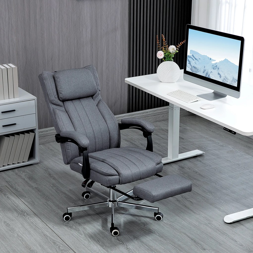 Kancelářská židle Vinsetto s 5 masážními režimy ergonomická kancelářská židle s funkcí polohování výškově nastavitelná podnožka vzhled lnu šedá