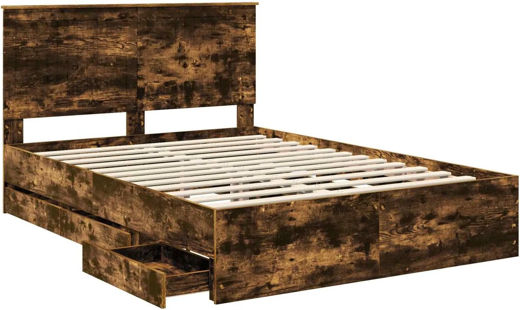 Rám postele s čelo Kouřový dub 135 x 190 cm Inženýrské dřevo 3411128