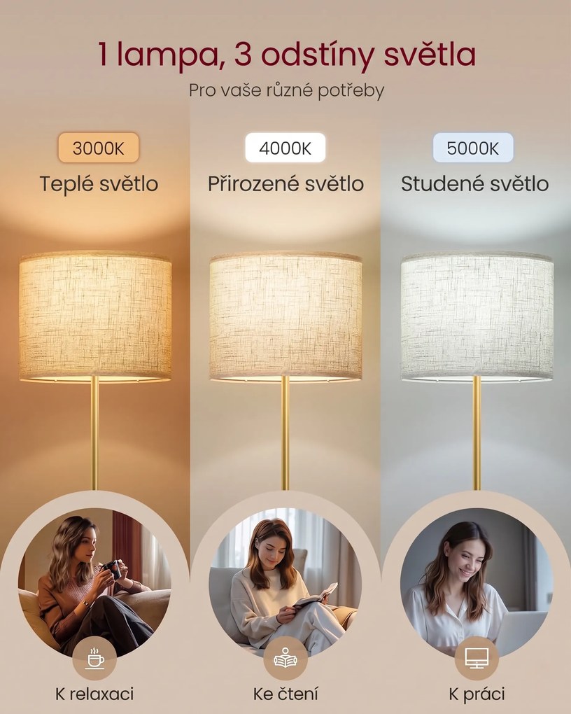 Výškově nastavitelná stojací lampa Vasagle Eupho zlatá/černá