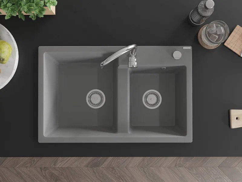 Mexen Tomas, granitový dřez 800x500x190 mm, 2-komorový, šedá, 6516802000-71