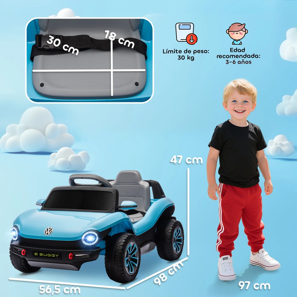 AIYAPLAY Dětské elektrické auto od 3 let Volkswagen E-Buggy 12V s 2,4G dálkovým ovládáním, modrá