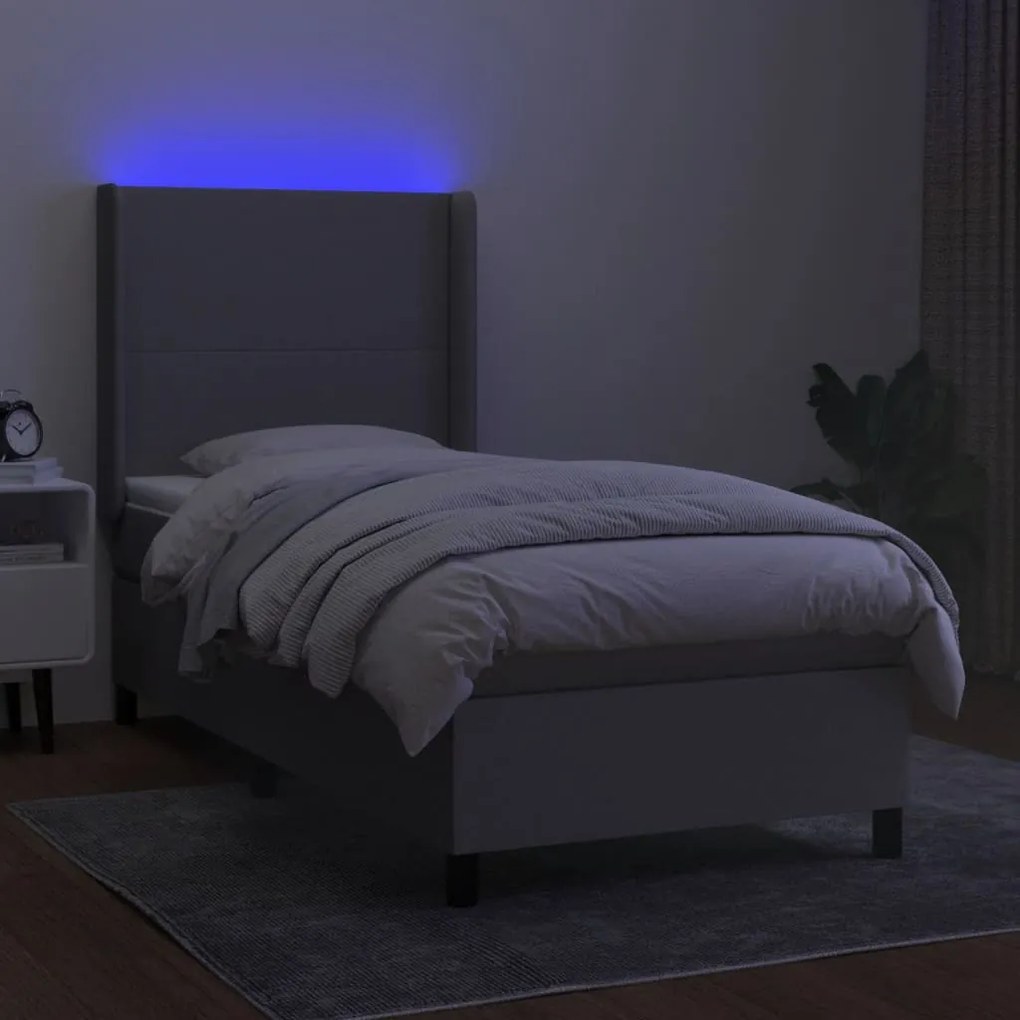 Box spring postel s matrací a LED světle šedá 100x200 cm textil 3138133