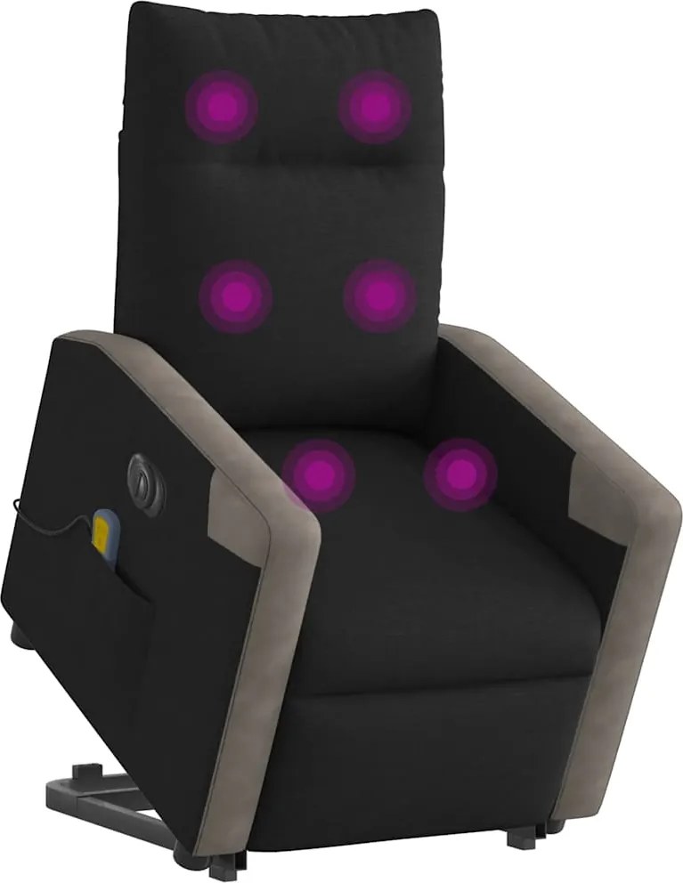 Elektrické zvedací masážní polohovací křeslo černé textil 3324107