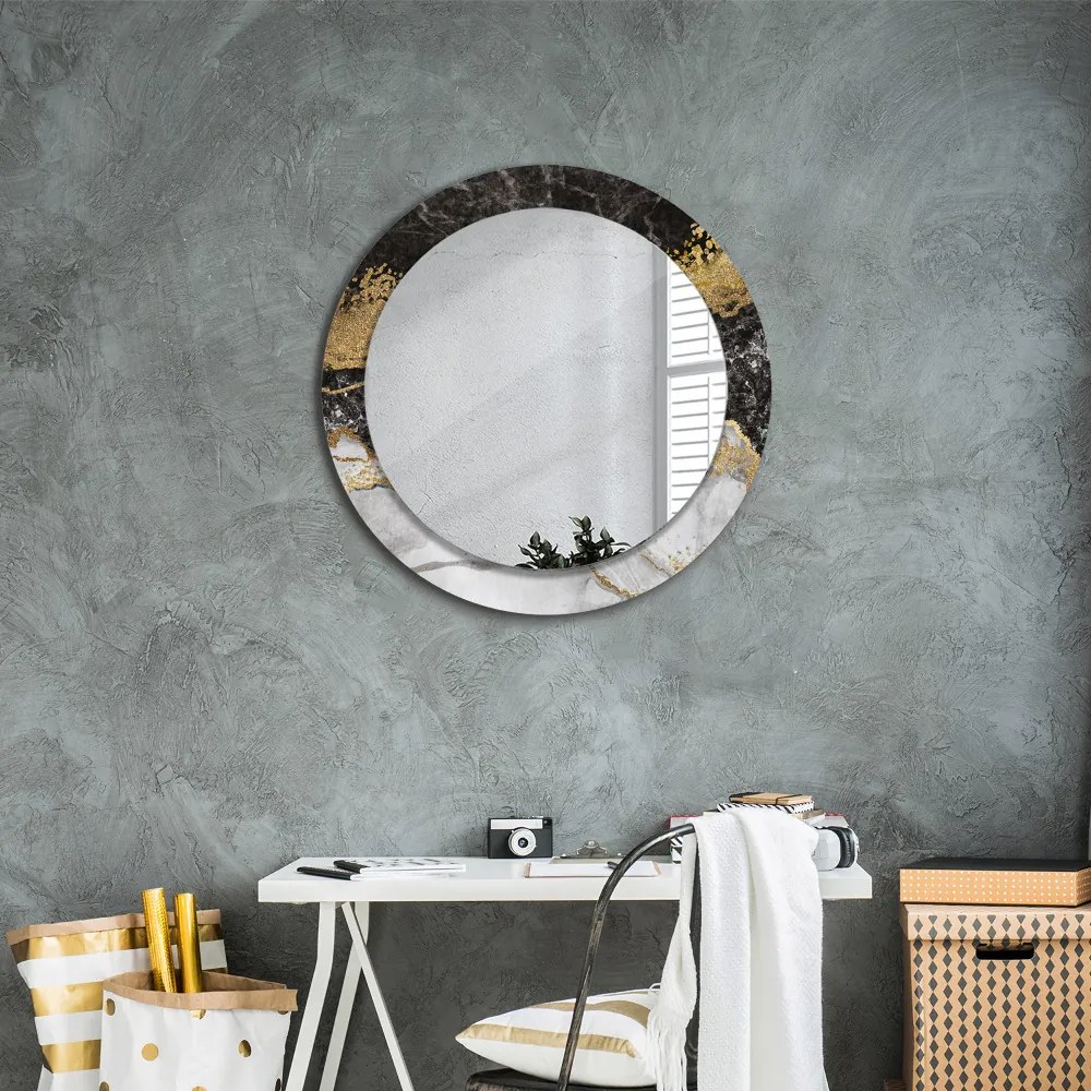 Kulaté dekorativní zrcadlo Mramor a zlato fi 70 cm