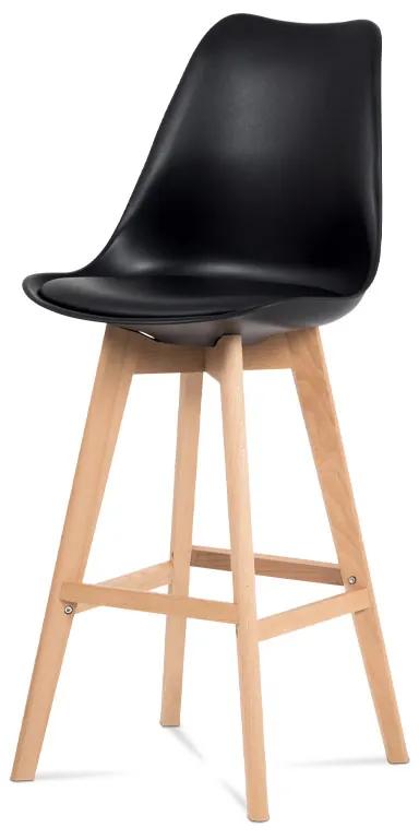 Barová židle CTB-801 BK plast a ekokůže černá, podnož masiv buk