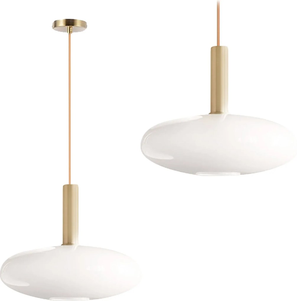 Toolight - Skleněná závěsná lampa APP668-1CP, mléčné sklo, zlatá-bílá, OSW-04662