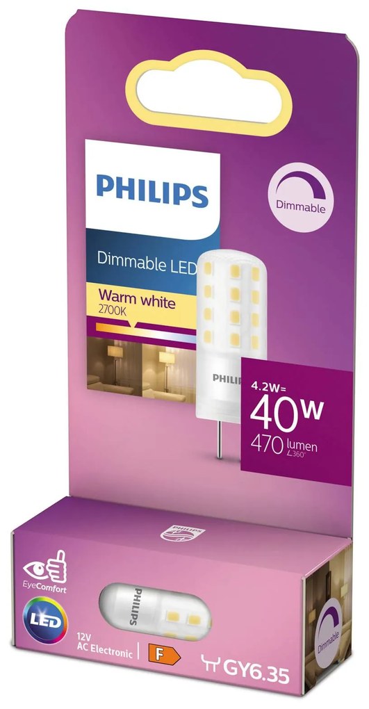 Philips GY6.35 LED kolíková žárovka 4,2W 827 dim