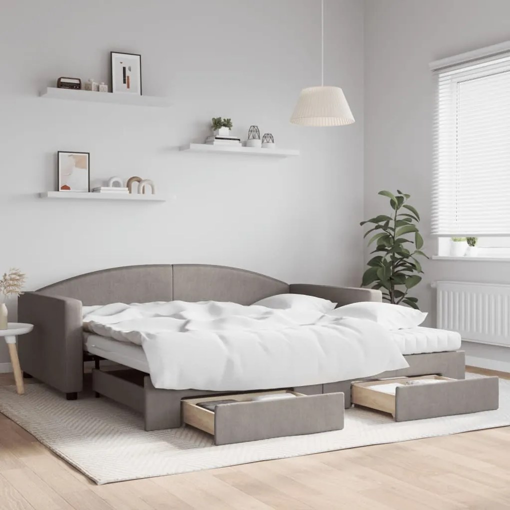 Válenda s přistýlkou a zásuvkami taupe 100 x 200 cm textil 3197250