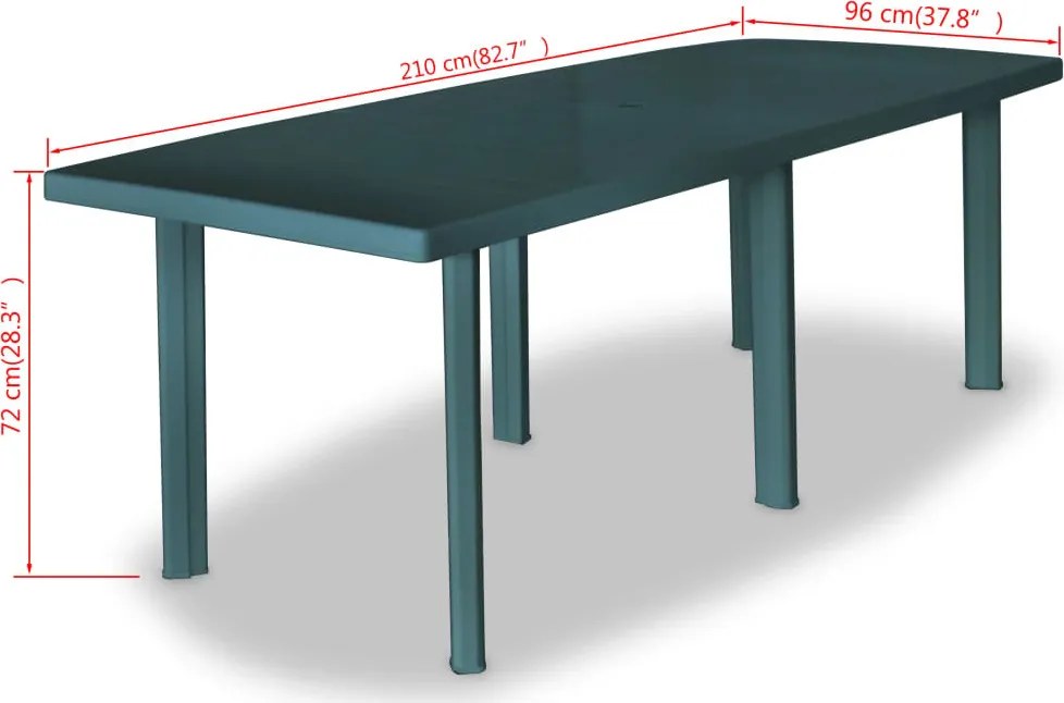 vidaXL Zahradní stůl 210 x 96 x 72 cm plast [43596] Barva: Zelená