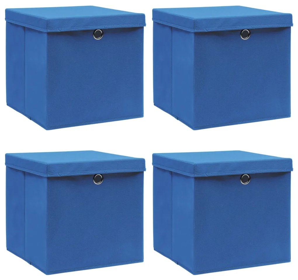 288338 vidaXL Úložné boxy s víky 4 ks modré 32 x 32 x 32 cm textil