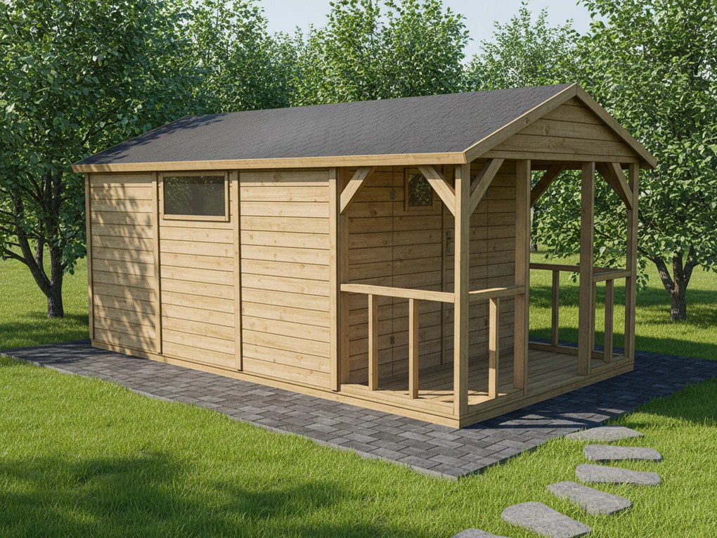 nejzahradnidomek.cz - Doporučená sestava zahradní domek Viola s terasou - Premium, barva natur, (2,7 × 5,2 m), VIOLA_KOM2