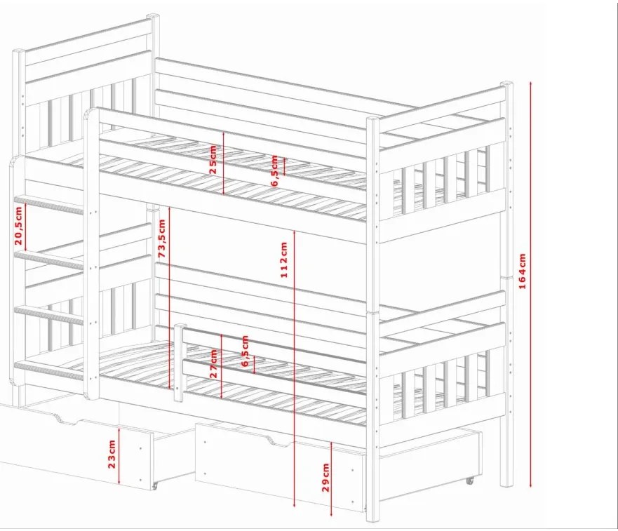 Legno Dětská patrová postel Adam bílá Rozměr (cm): 80x180