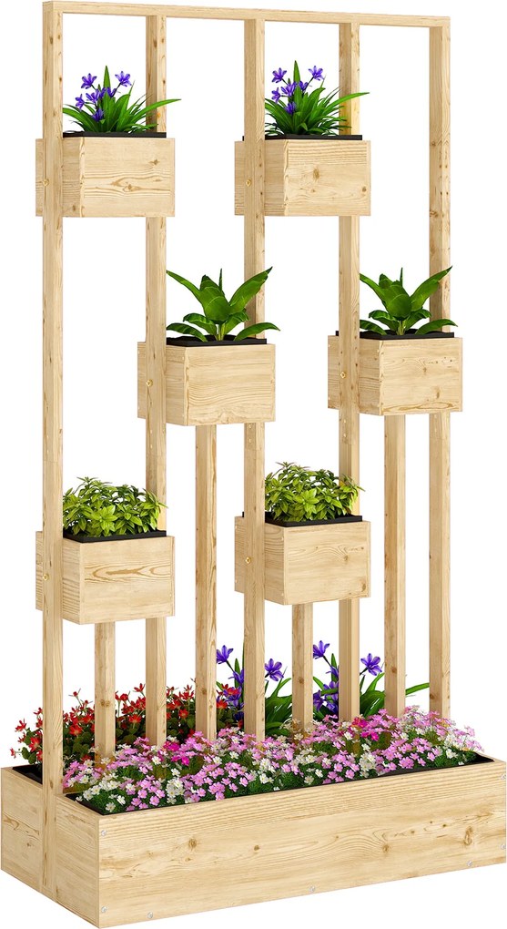 Outsunny dřevěný vyvýšený truhlík s mřížkou, 90 × 45 × 170 cm — truhlík pro popínavé rostliny, balkon a terasu | Aosom