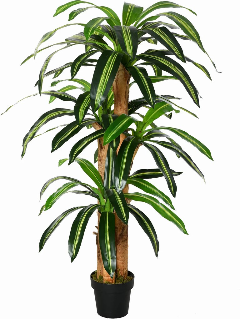 Umělá Dracaena Outsunny 160 cm s květináčem - Umělá rostlina s 66 mechem pokrytými listy pro zahradu, balkon, kancelář nebo obývací pokoj Ø20x160 cm Z