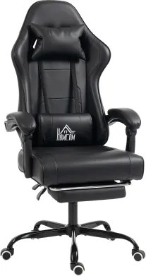 HOMCOM ergonomická herní židle, herní křeslo s masážním bederním polštářem, naklápěcí, výškově nastavitelné, černé