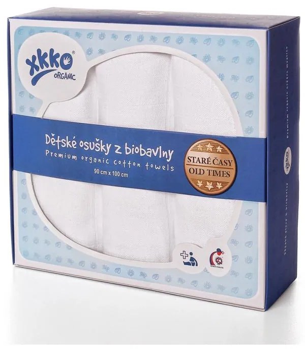 KIKKO Osušky/pleny dětské z biobavlny Staré časy 90x100 (3 ks) – bílé