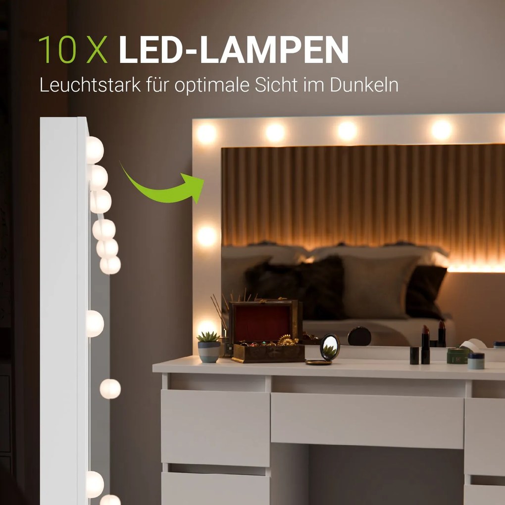 Juskys Toaletní stolek Lilia se zrcadlem a LED osvětlením Provedení: bez stoličky