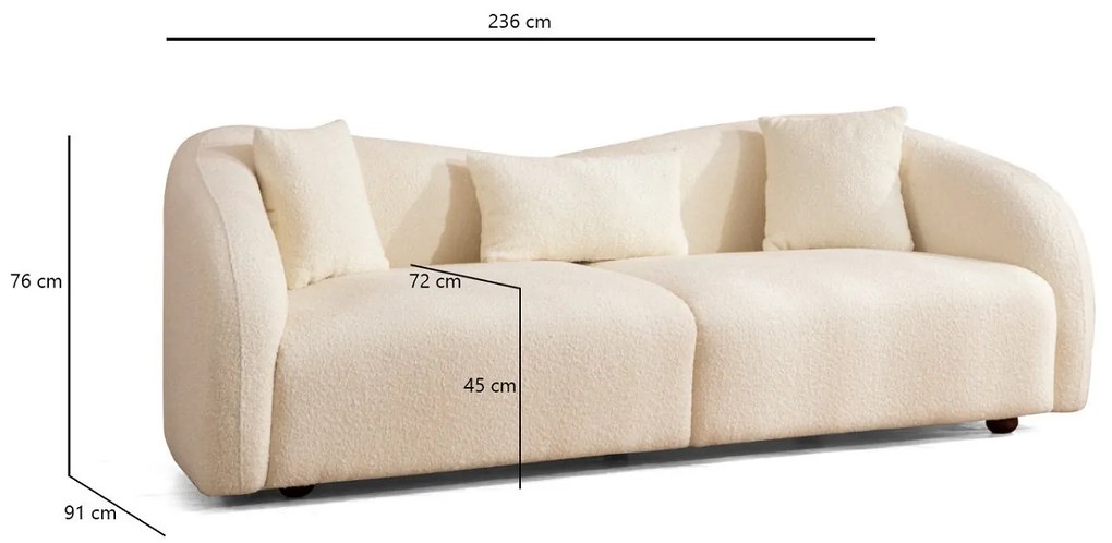 Designová 3-místná sedačka Wiley 236 cm krémová