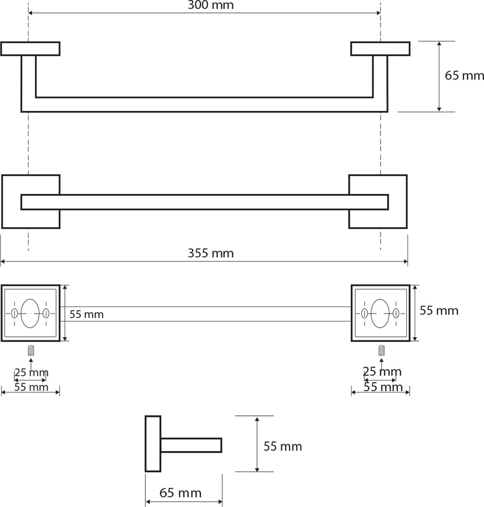 Sapho, X-SQUARE držák ručníků 350mm, chrom, XQ401