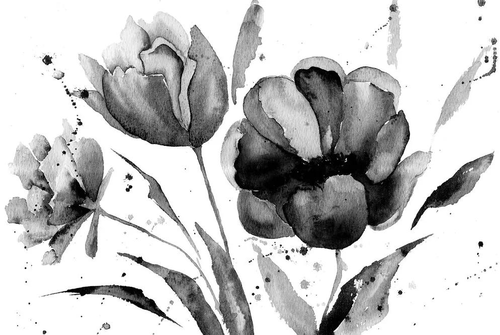 Tapeta černobílé tulipány v zajímavém provedení
