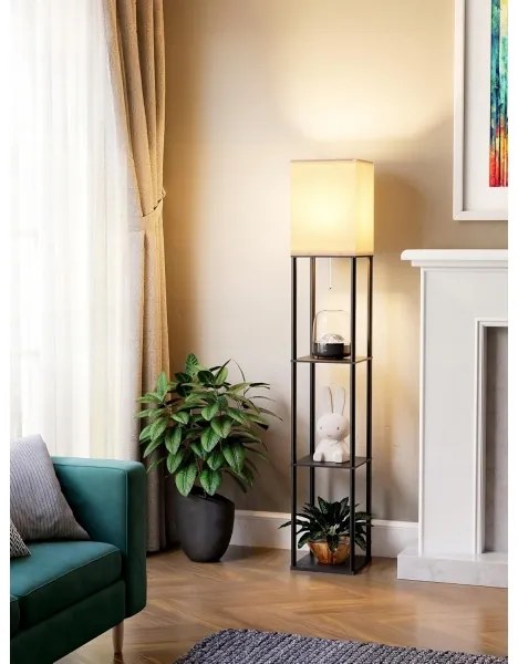 Stojací lampa s poličkami 1xE27/40W/230V 160 cm černá/bílá