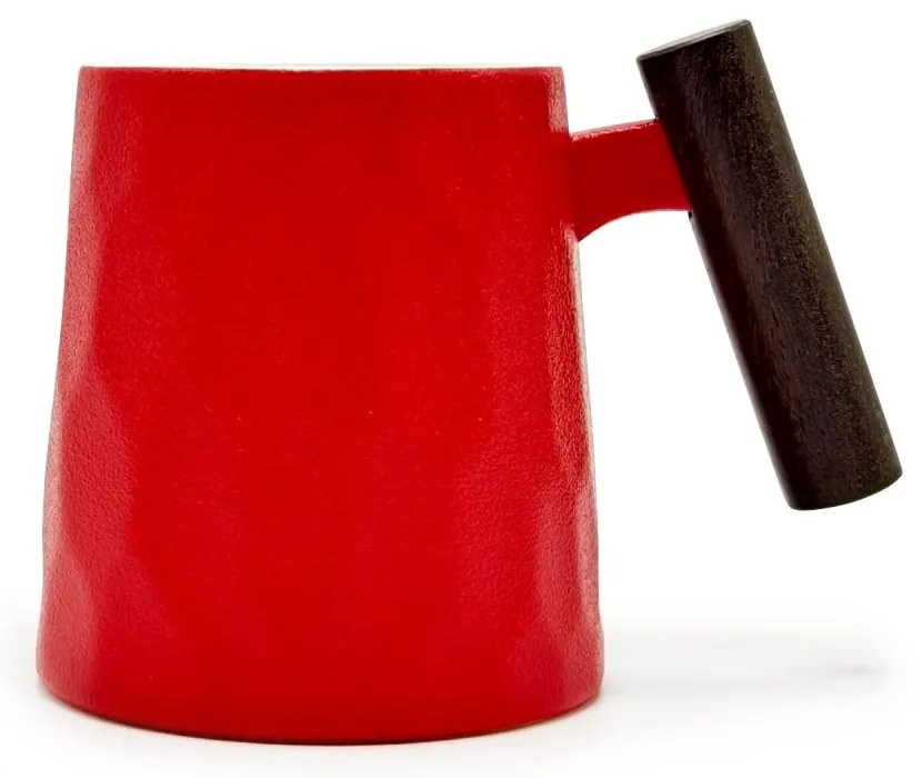 Porcelánový hrnek s dřevěnou rukojetí Rouge Facette, 400 ml – matný, červený