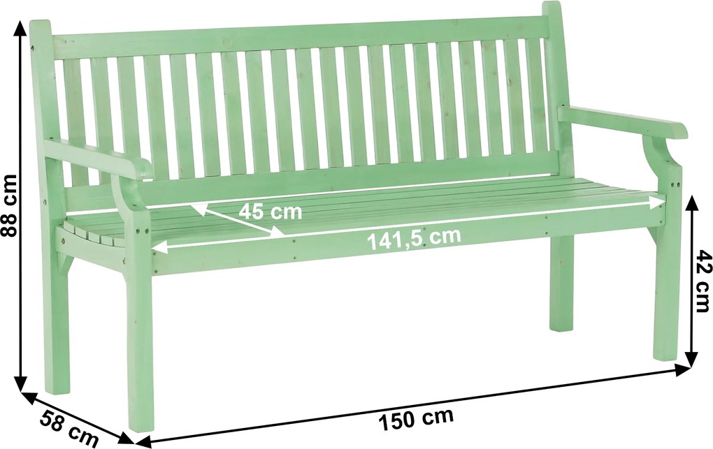 Kondela Dřevěná zahradní lavička, neo mint, 150 cm, KOLNA