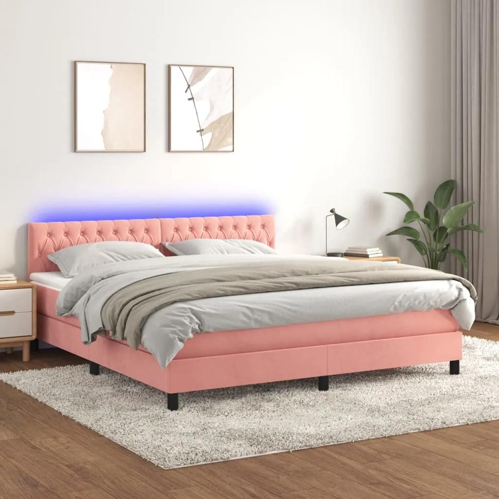 Box spring postel s matrací a LED růžová 180x200 cm samet,  3134602