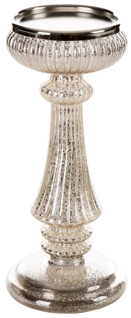 SKLENĚNÝ SVÍCEN 13B 11X25 CM STŘÍBRNÁ