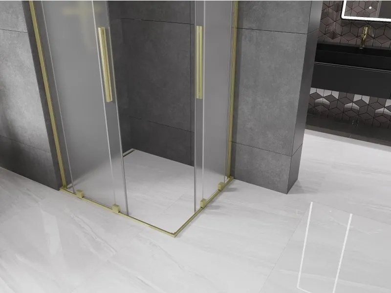 Mexen Velar L Duo, sprchový kout s posuvnými dveřmi 100 x 90 cm, 8mm sklo námraza, zlatá matná, 871-100-090-02-33-55