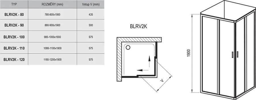 Ravak - Sprchové dveře Blix BLRV2K-110 - bílá, grape sklo