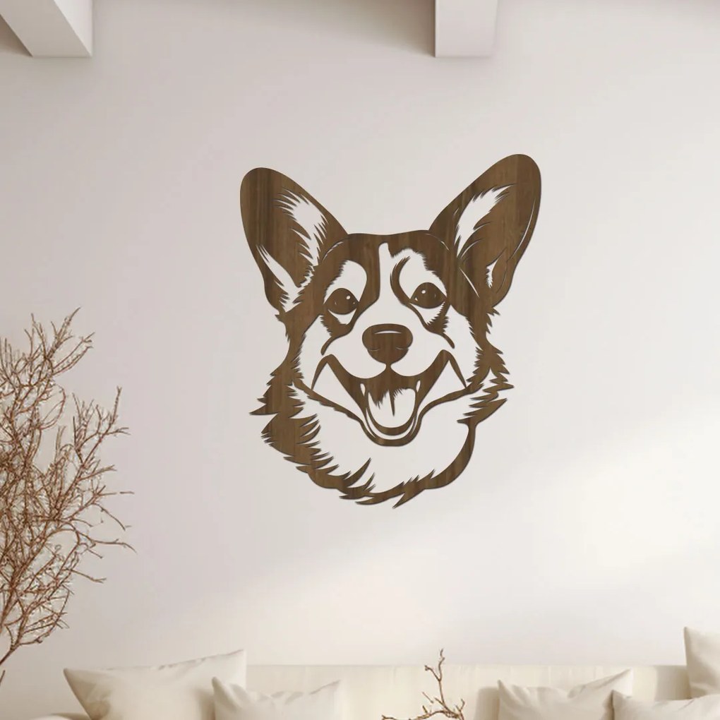 dřevo života Dřevěná dekorace na stěnu psa Corgi hlava Rozměry (cm): 34x40, Barevný vzor: Bílá