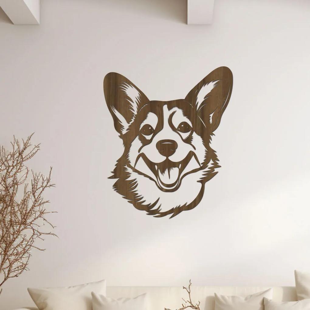 dřevo života Dřevěná dekorace na stěnu psa Corgi hlava Rozměry (cm): 34x40, Barevný vzor: Buk