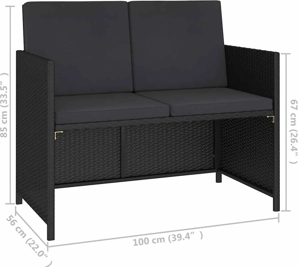 6dílný zahradní jídelní set s poduškami polyratan černý 315988