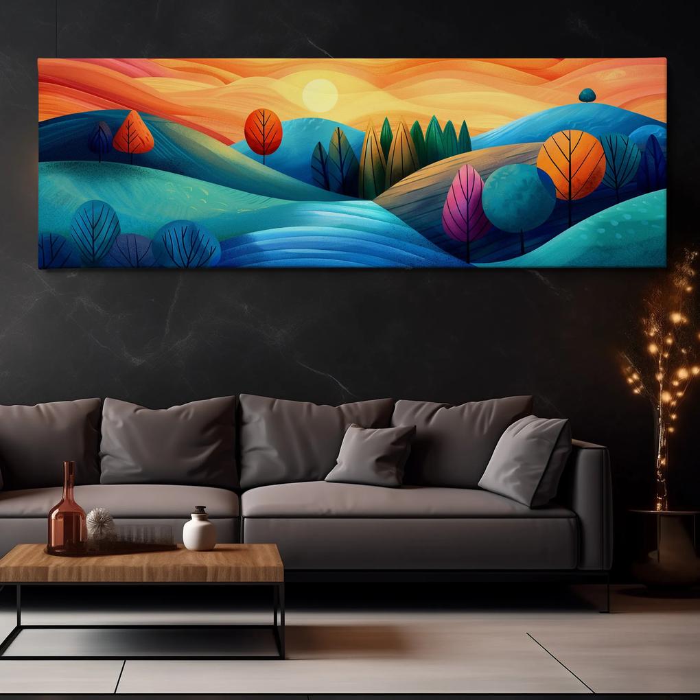 Obraz na plátně - Malé lesíky se západem slunce FeelHappy.cz Velikost obrazu: 240 x 80 cm
