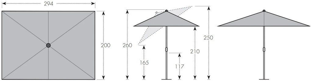 Doppler ACTIVE 300 x 200 cm Auto Tilt - naklápěcí slunečník s kličkou světle šedá