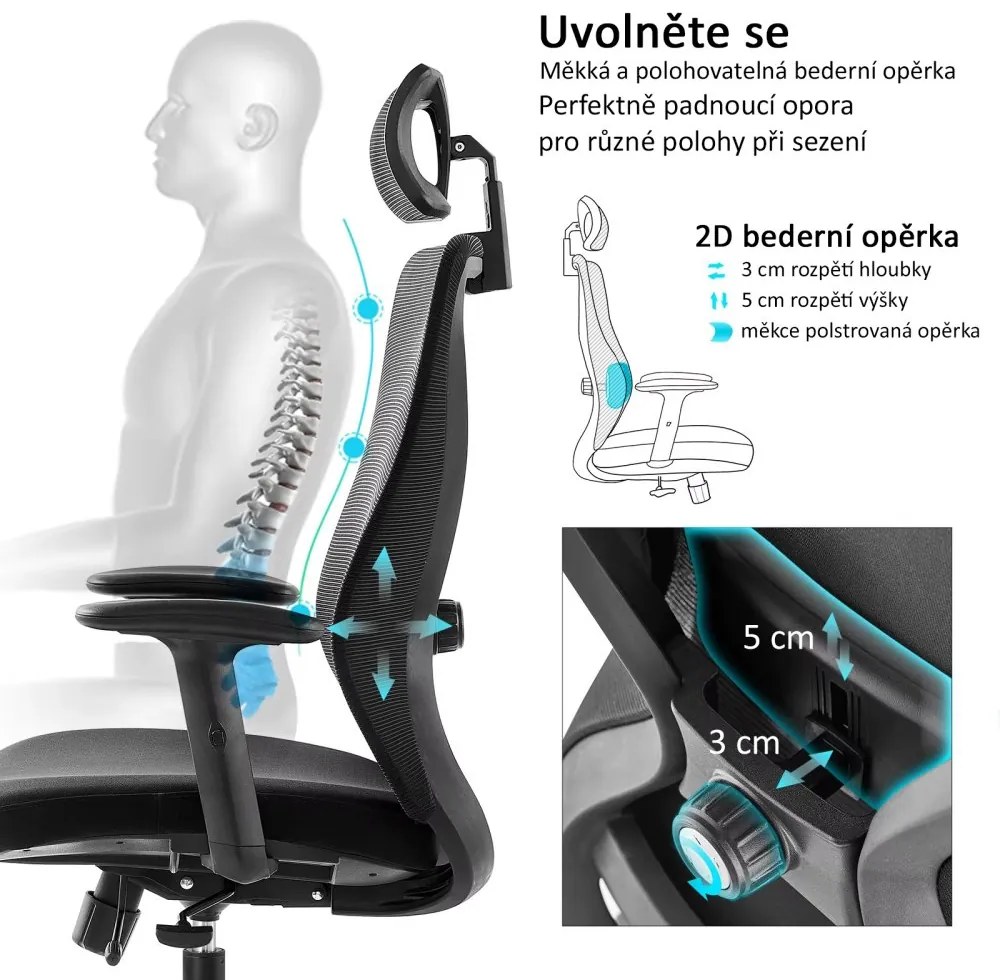 Kancelářská ergonomická židle Neoseat NICOLE — síť / látka, černá, nosnost 150 kg