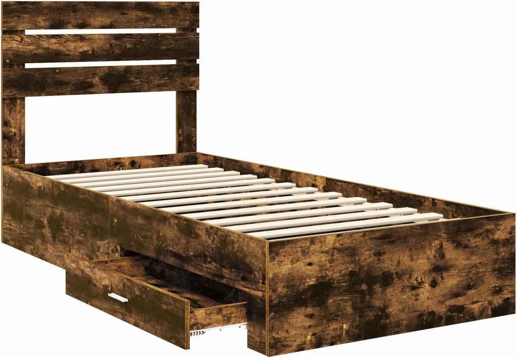 Rám postele Uzený dub a stříbrná 75 x 190 cm Kompozitní dřevo 3411702