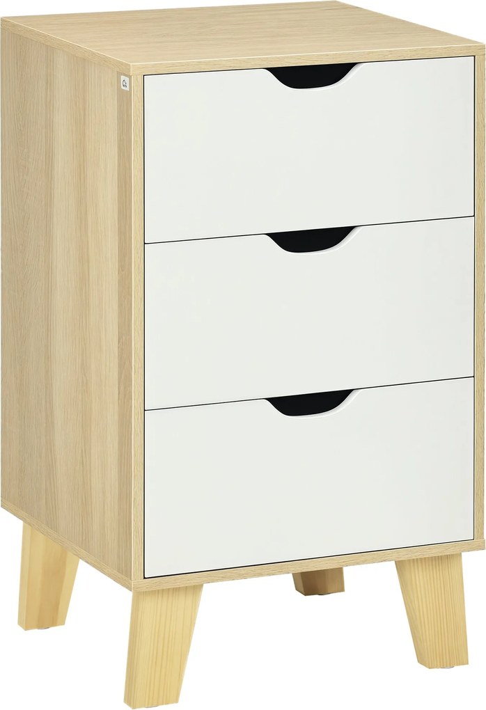 HOMCOM 3-zásuvkový prádelník s vyvýšeným základem pro ložnici, obývací pokoj a chodbu – moderní styl, protipádová ochrana, 40x35x68,5 cm, přírodní a b