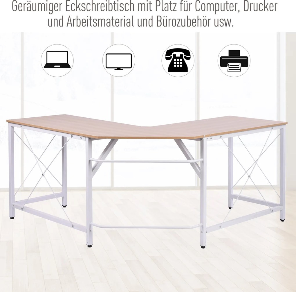 HOMCOM Psací stůl do tvaru písmene L Rohový psací stůl 150x150x76cm Rohový psací stůl z MDF v přírodní barvě pro domácí kancelář a pracovnu | Aosom.de