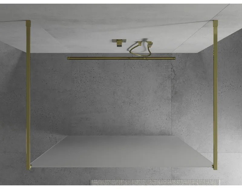 Mexen Kioto, průchozí sprchová zástěna 120 x 200 cm, 8mm sklo námraza, 2x zlatá stabilizační rozpěra, 800-120-002-50-30