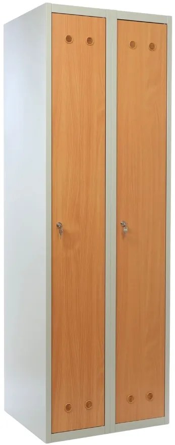Rauman Kovová šatní skříň s dřevěnými dveřmi, 60 x 50 x 180 cm, cylindrický zámek - buk