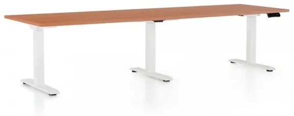 Výškově nastavitelný stůl OfficeTech Long, 260 x 80 cm, bílá podnož